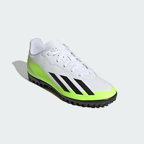 adidas X Crazyfast.4 Turf Sneaker, White/Core Black/Lucid Lemon, 5 US Unisex Big Kid