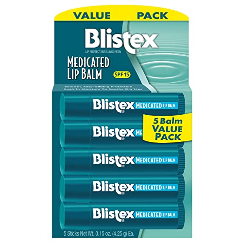 Blistex Medicated Lip Balm, 0.15 Ounce, Pack of 5 ā Prevent Dryness & Chapping, SPF 15 Sun Protection, Seals in Moisture, Hydrating Lip Balm, Easy Glide Formula for Full Coverage