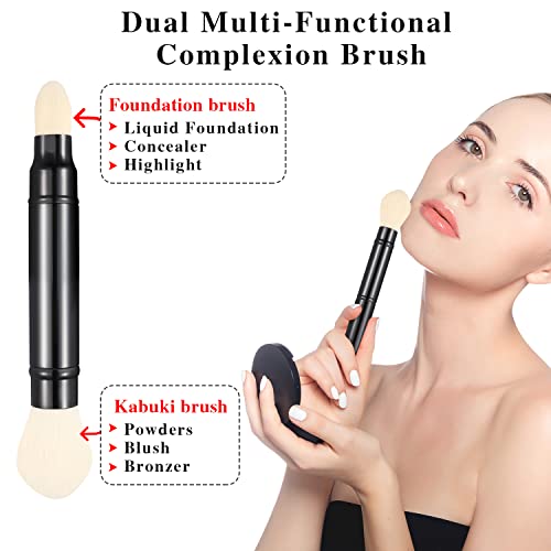 Falliny Dual Retractable Kabuki Makeup Brushes, Travel Face Blush Powder Brush, Double-Ended Foundation Concealer Brush with Cap for Blush, Bronzer, Buffing, Highlighter, Flawless Powder Cosmetics