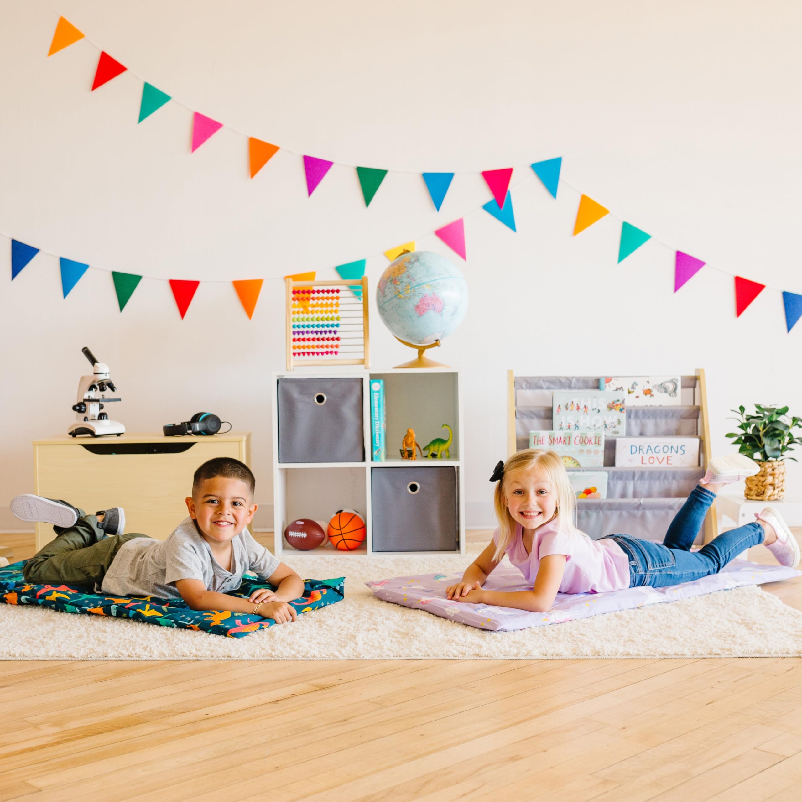 Wildkin Kids Nap Mat Cover – Soft, Sewn-in Flap, Durable & Fits 1.5" Vinyl Sleep Mats - Pink and Gold Stars
