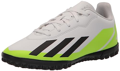 adidas X Crazyfast.4 Turf Sneaker, White/Core Black/Lucid Lemon, 5 US Unisex Big Kid