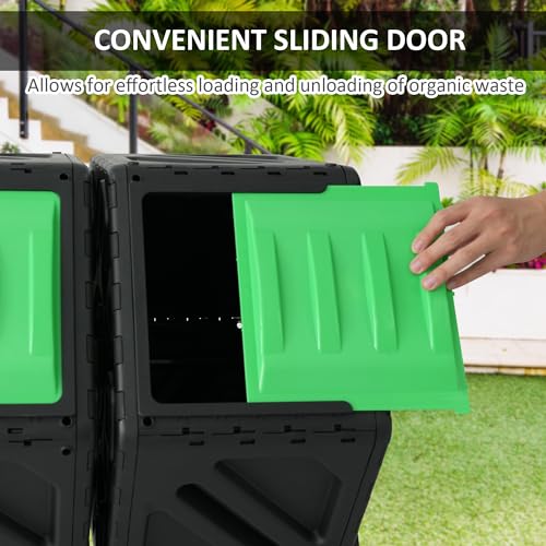 LUCKYERMORE Dual Chamber Tumbling Composter, 2-17.2 Gallon Outdoor Rotating Compost Tumbler Bin with 2 Sliding Doors and Lockable Brake for Garden Yard