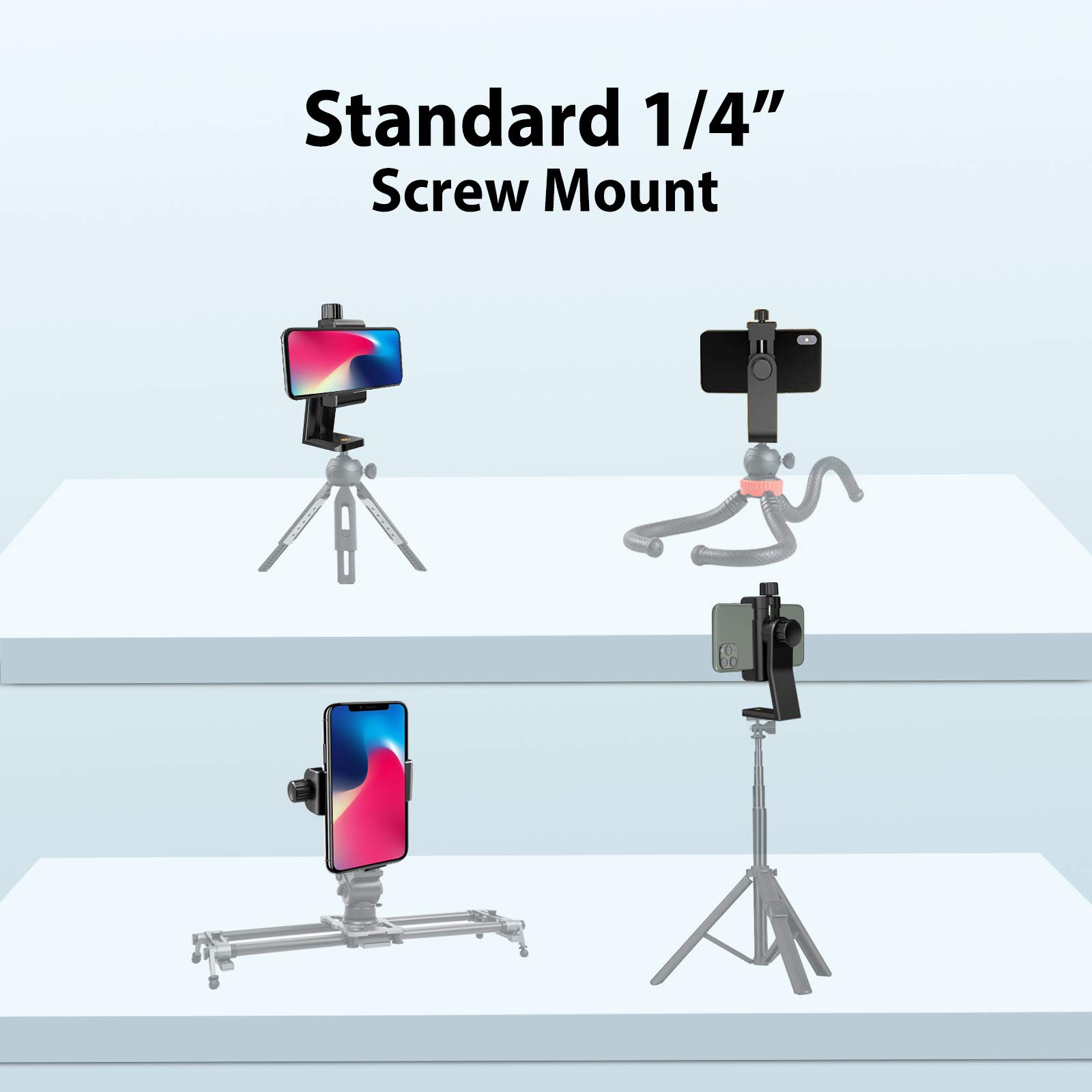 6amLifestyle Cell Phone Tripod Mount Adapter with Tripod Ball Head 360° Rotatable for Universal Smartphone Samsung Galaxy iPhone Holder for Tripod Selfie Stick Monopod Etc