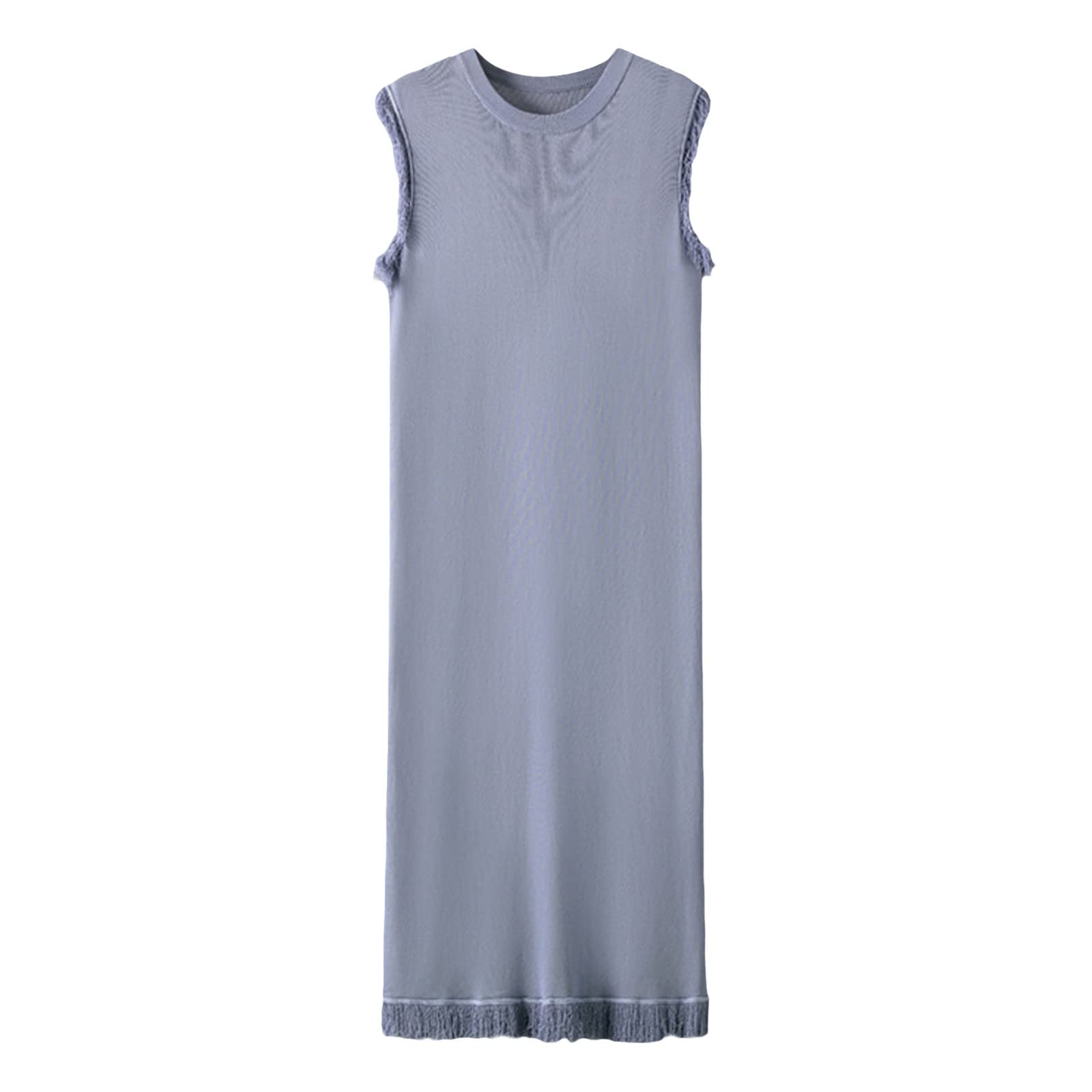 Casual Spring Dresses for Women 2023 Women's Casual Summer Sexy Knitted Tassels Dress Crew Neck Sleeveless Slim Party Blue
