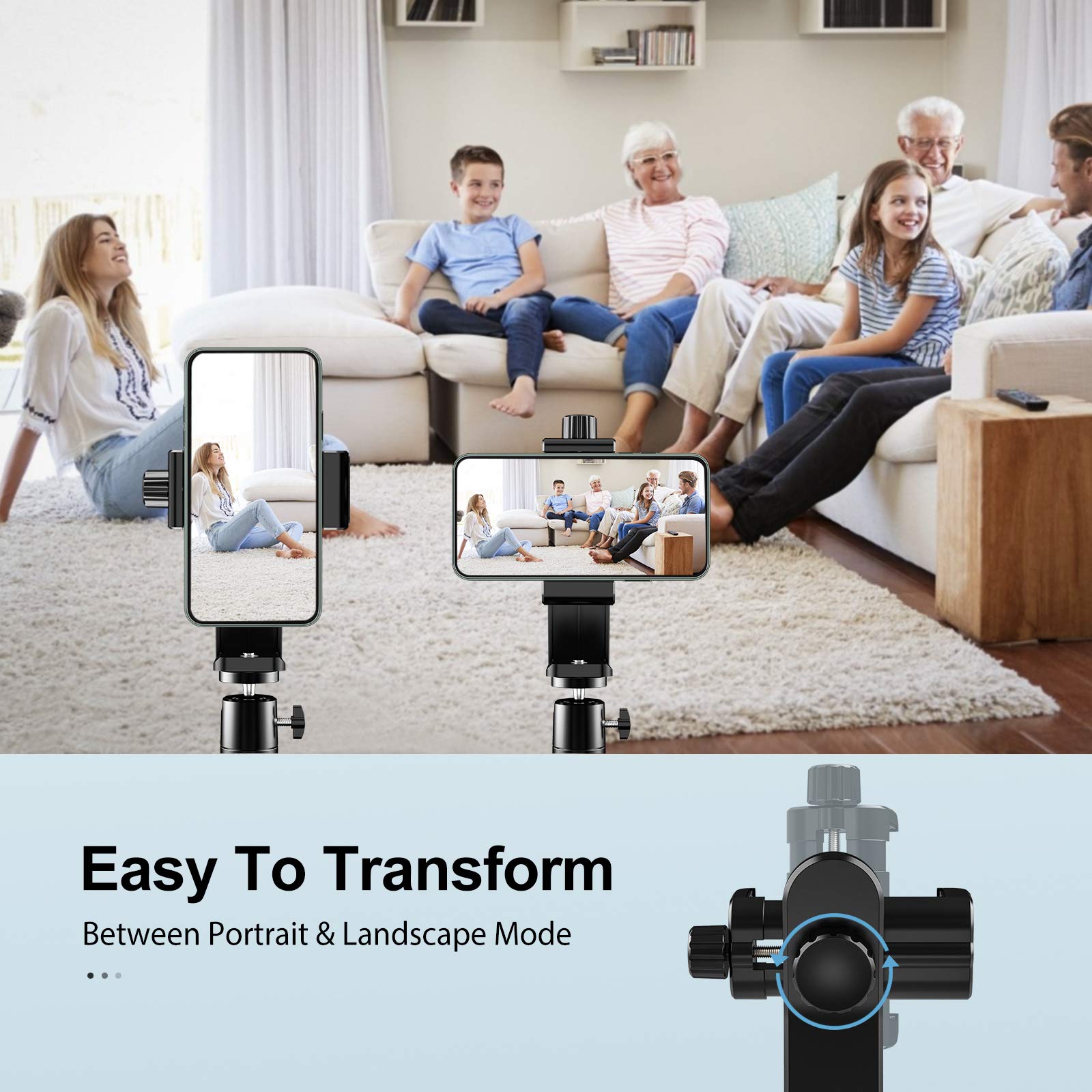 6amLifestyle Cell Phone Tripod Mount Adapter with Tripod Ball Head 360° Rotatable for Universal Smartphone Samsung Galaxy iPhone Holder for Tripod Selfie Stick Monopod Etc