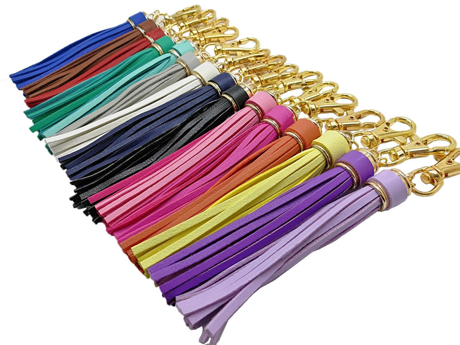 PAMIR TONG 5.9'' 15pcs PU Leather Tassel for Purse With Golden Metal Caps Lobster Swivel Keychain Tassels For Handbag Phone Car Key Jewelry DIY Crafts Jewelry Making GD189