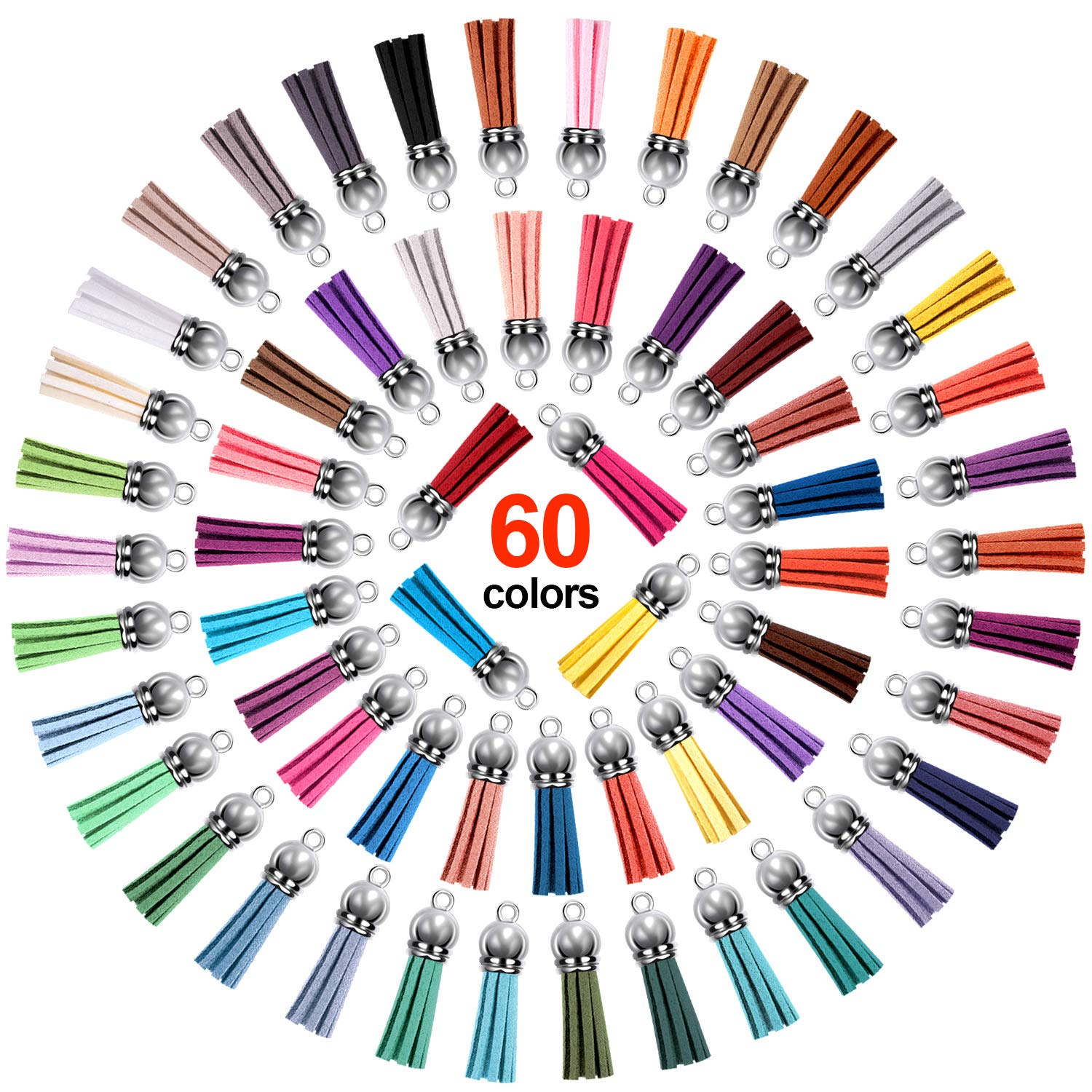 Duufin 240 Pieces Keychain Tassels Bulk Leather Tassel Pendants Colorful Tassel for Keychain, Craft and DIY Projects, 60 Colors (Gold and Silver Cap)