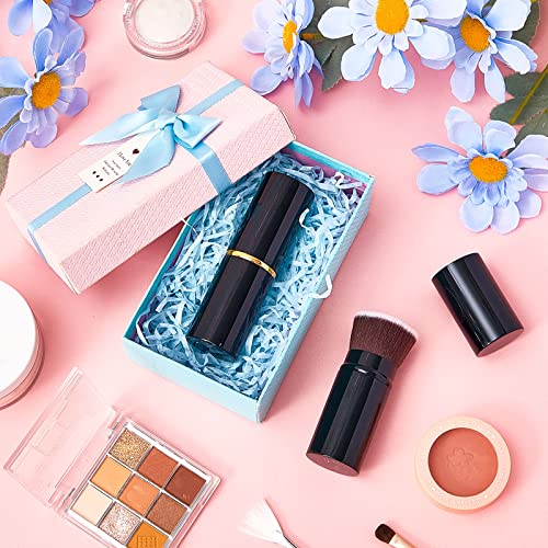 2 Piece Retractable Kabuki Brush Angled Foundation Makeup Brushes Portable Travel Flat Top Bronzer Blush Brush with Cover for Blush Bronzer, Buffing Loose Powder Cream or Liquid Cosmetics