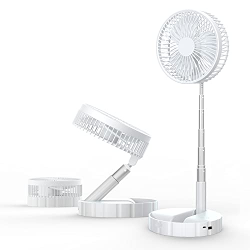 Romi Floria Portable Standing Fan Foldable Desk Fan, 7200mAh USB Quiet Fan, Mini Floor Fan, Telescopic Pedestal Fans Adjustable Height 14.17”-39.37” For Home Outdoor Camping (Wihte)