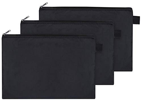 Sun Life Style Zipper Bag - Set Of 3 - Carry All Pouch To Organize Travel Toiletries Pens Cosmetics (9.5 x 6.5, Black)