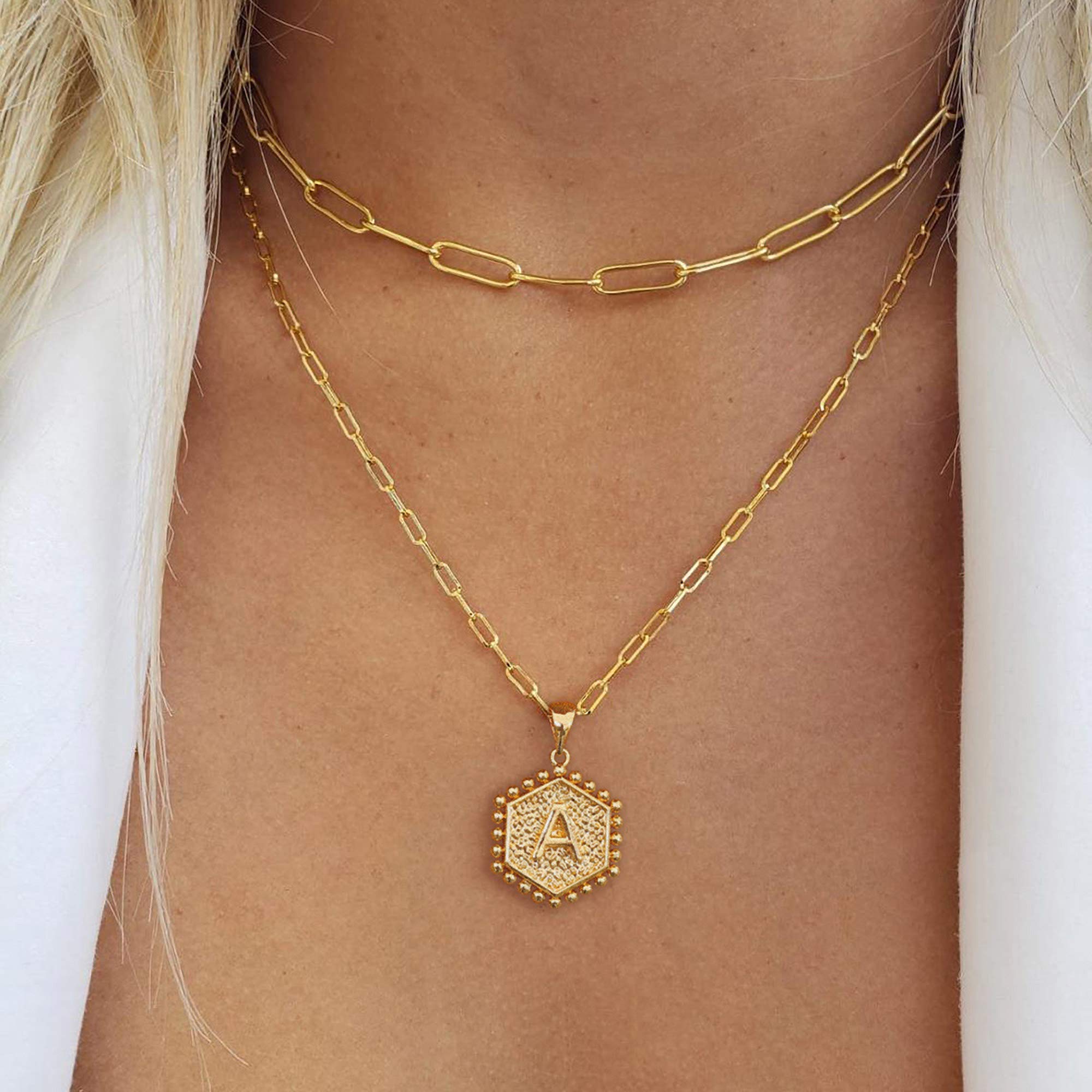 M MOOHAM Gold Layering Initial Necklaces for Women - Statement Necklace Letter Initial C Necklace Choker Dainty Layered Necklaces for Women