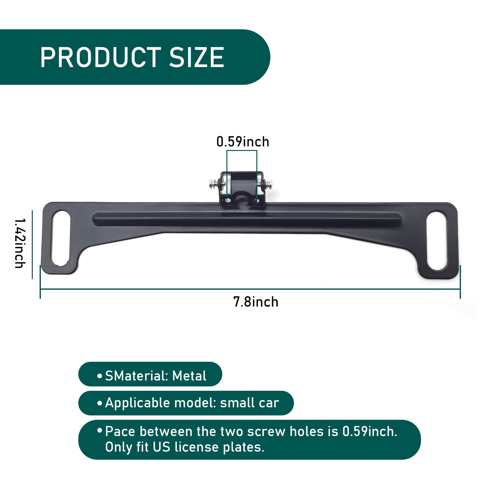 Crynod 1 PC Car Reversing Camera License Plate Mounting Bracket, 7.68" x 1.34" Dash Cam Rear Camera Bracket, Automotive 0.87" Square IP68 Waterproof Fitting, Suitable for Most Car Models (Black)