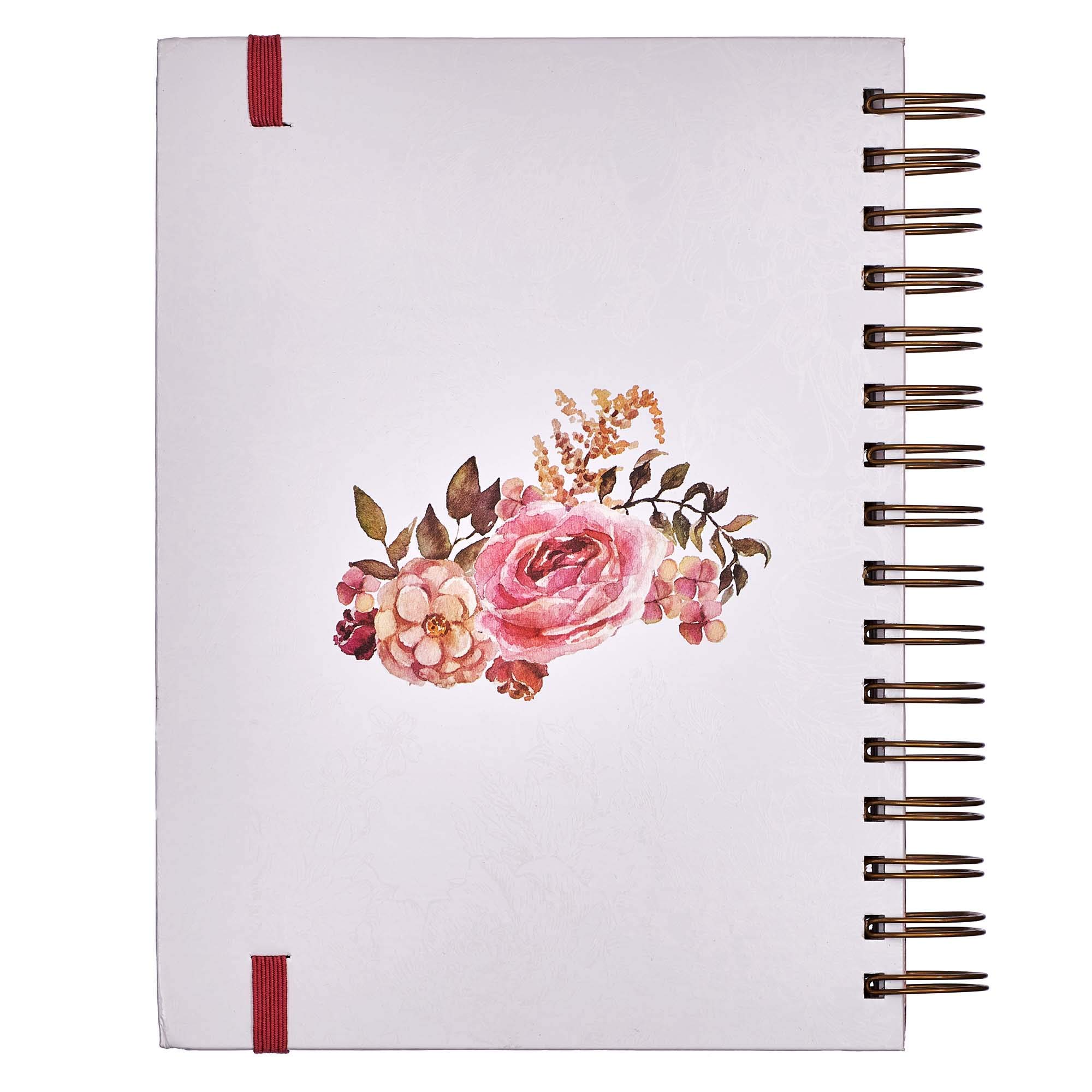 Christian Art Gifts Hardcover Journal, With God All Things Mathew 19:26 Bible Verse, Pink Floral Inspirational Wire Bound Spiral Notebook Elastic Closure Lined Pages w/Scripture, 7 x 8.5