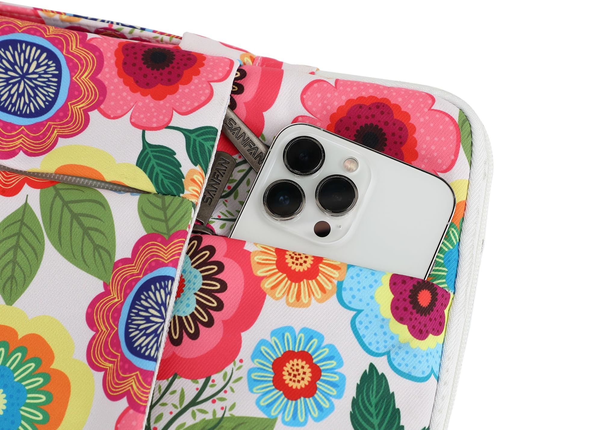 SANFAN 360° Protective 3 Pockets Laptop Sleeve Case Bag with Handle for MacBook Air 15 inch,MacBook Pro 16 inch and 15.6 inch Screen Laptop (Flowers)