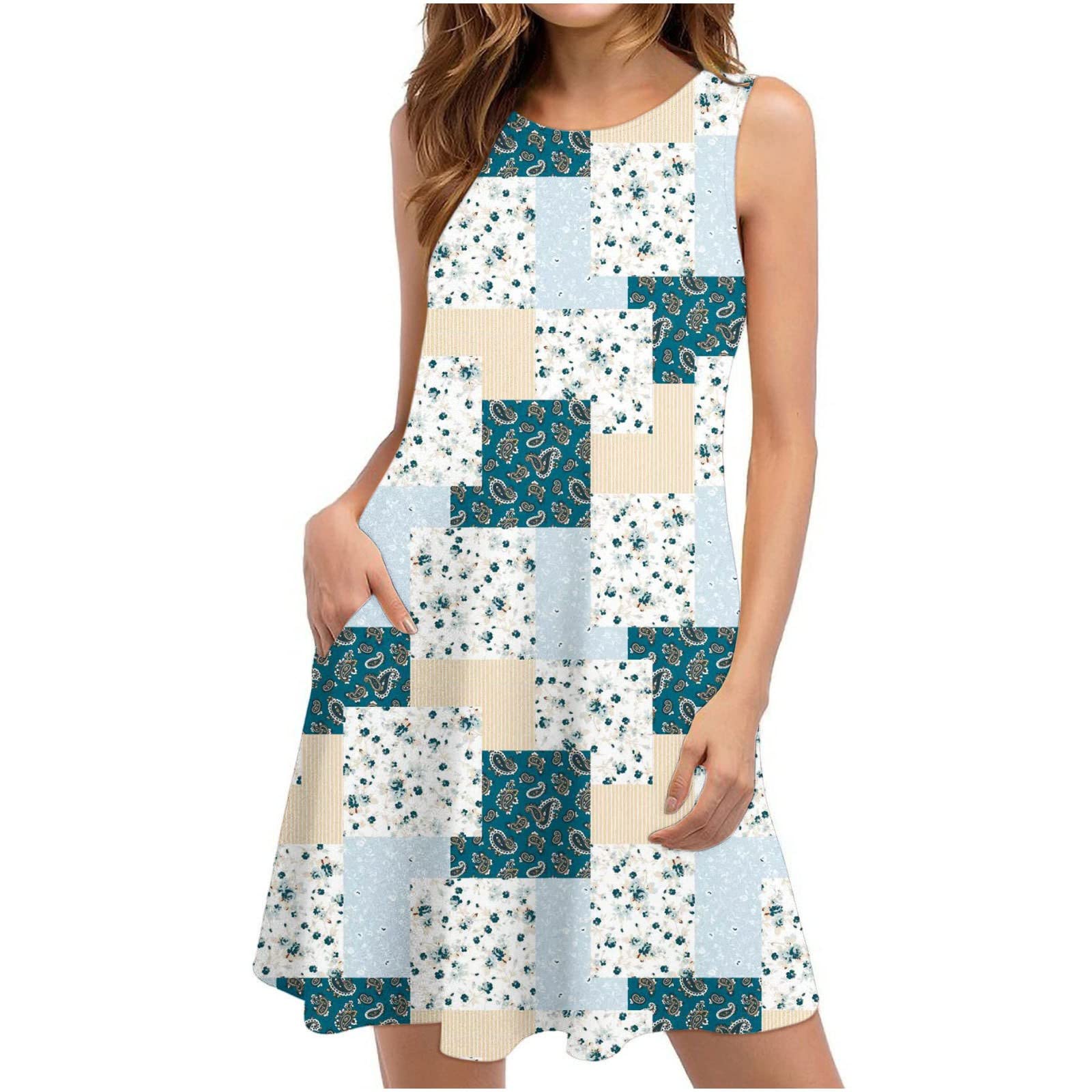 Midi Formal Dresses for Women 2023 Women's Summer Loose Tassel Sleeveless Printed Dress Navy