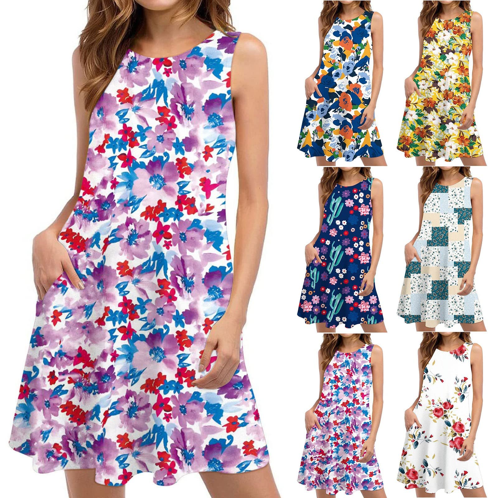Midi Formal Dresses for Women 2023 Women's Summer Loose Tassel Sleeveless Printed Dress Navy