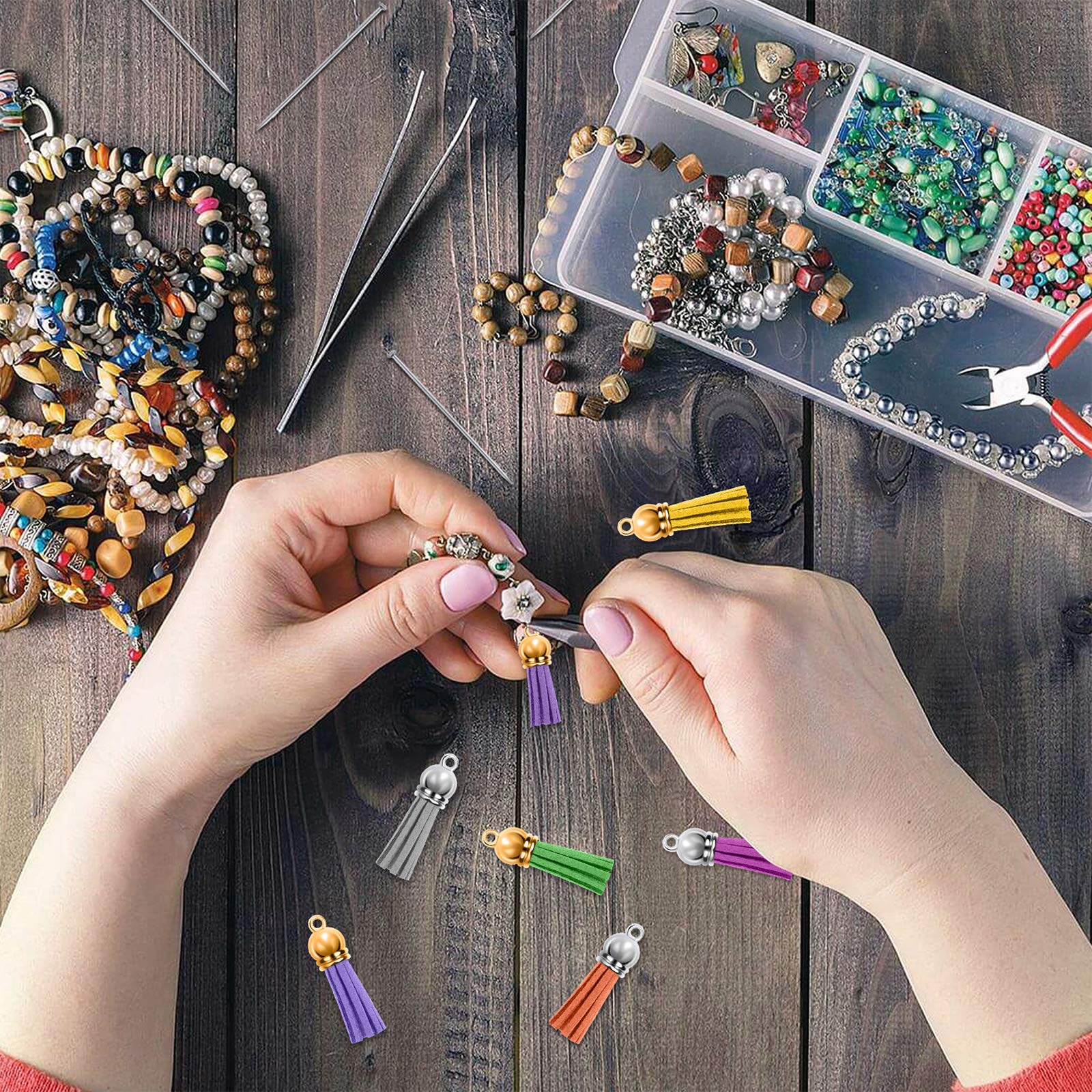 Duufin 240 Pieces Keychain Tassels Bulk Leather Tassel Pendants Colorful Tassel for Keychain, Craft and DIY Projects, 60 Colors (Gold and Silver Cap)