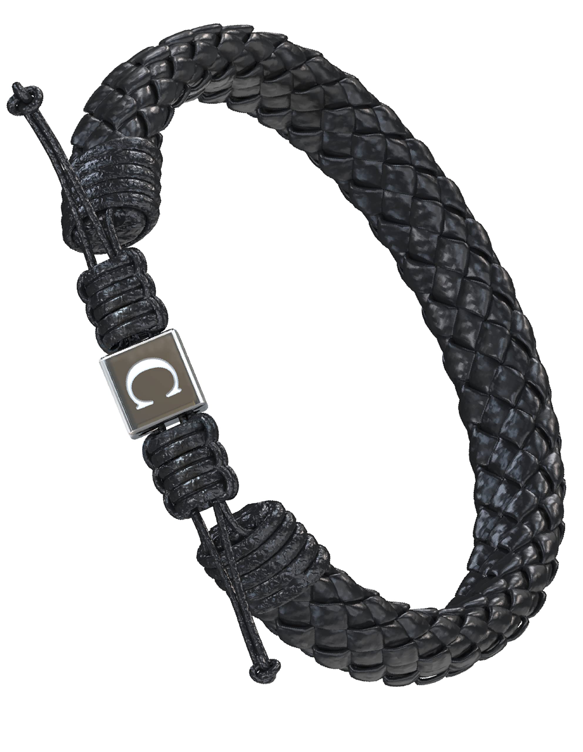 Men's Adjustable Leather Initial Bracelet | Genuine Woven Leather | A-Z Alphabet Letters Engraved on Stainless Steel Clasp - C