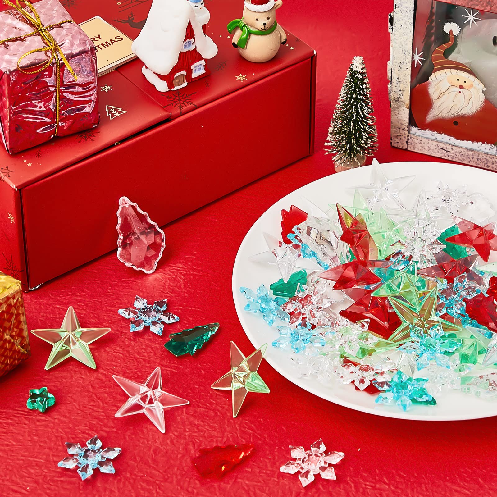 240 Pcs Mini Acrylic Star Ornaments Mini Christmas Tree Mini Snowflake Ornaments Table Scatter Vase Filler for Christmas Holiday Party Decoration (Star, Tree, Snowflake)