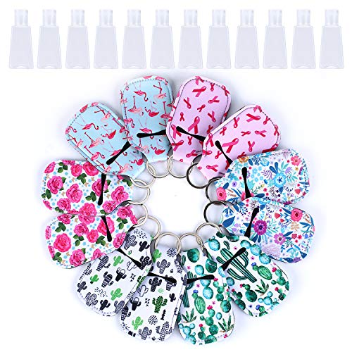 24 Pieces Travel Bottle Keychain Holder Set, 12 Pcs 30ml Empty Plastic Bottle 12 Pcs Colorful Keychain Holders, for Soap, Lotion, and Liquids, Kids Men Women Flip Cap Reusable Beauty Bottle