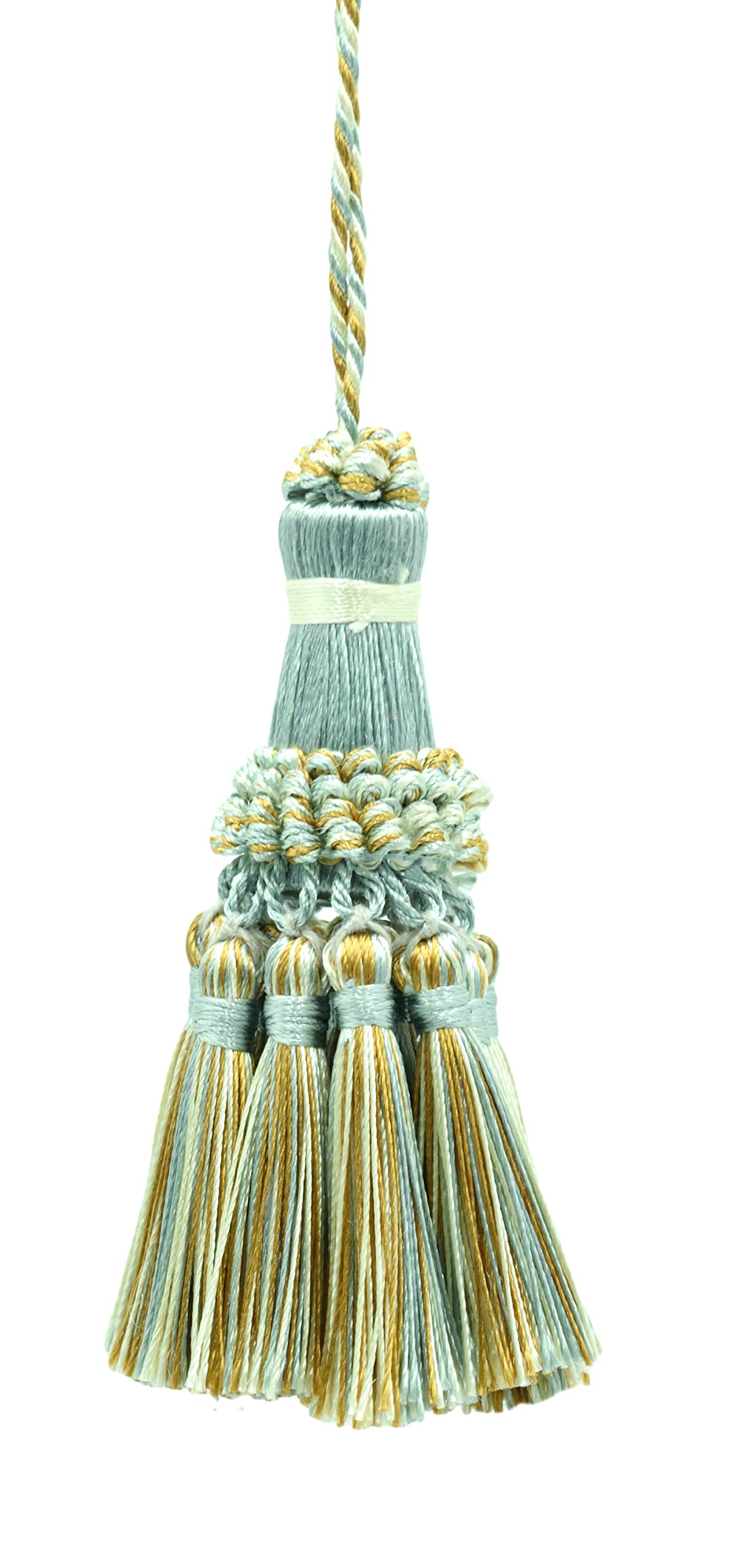 DÉCOPRO Noblesse Collection Elegant Hand Crafted 4" (10cm) Key Tassel (NKT) Island Breeze Blue Multicolor #5939 (Silver Blue, Gold, Off White) Individually Sold