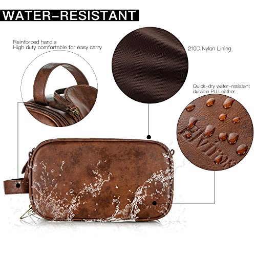 Elviros Toiletry Bag for Men, Large Travel Shaving Dopp Kit Water-resistant Bathroom Toiletries Organizer PU Leather Cosmetic Bags (Medium, Dark Brown)