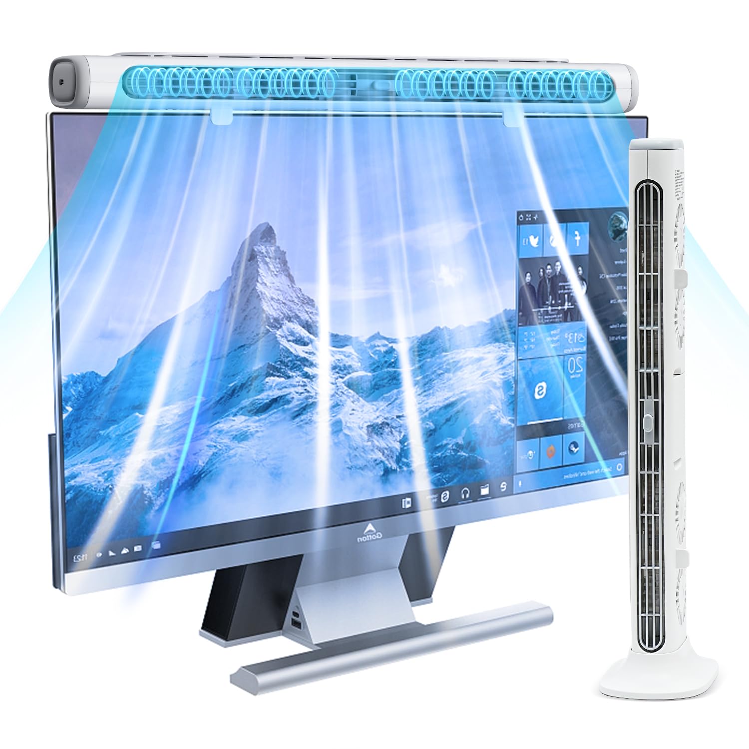 masso Desktop Fan, Monitor Fan, Portable Bladeless Fan with 3 Speeds Office Desk fan Space Saving Personal Cooling Fan USB Cooling Fan, Strong Wind Quiet USB Fan for Office, Home