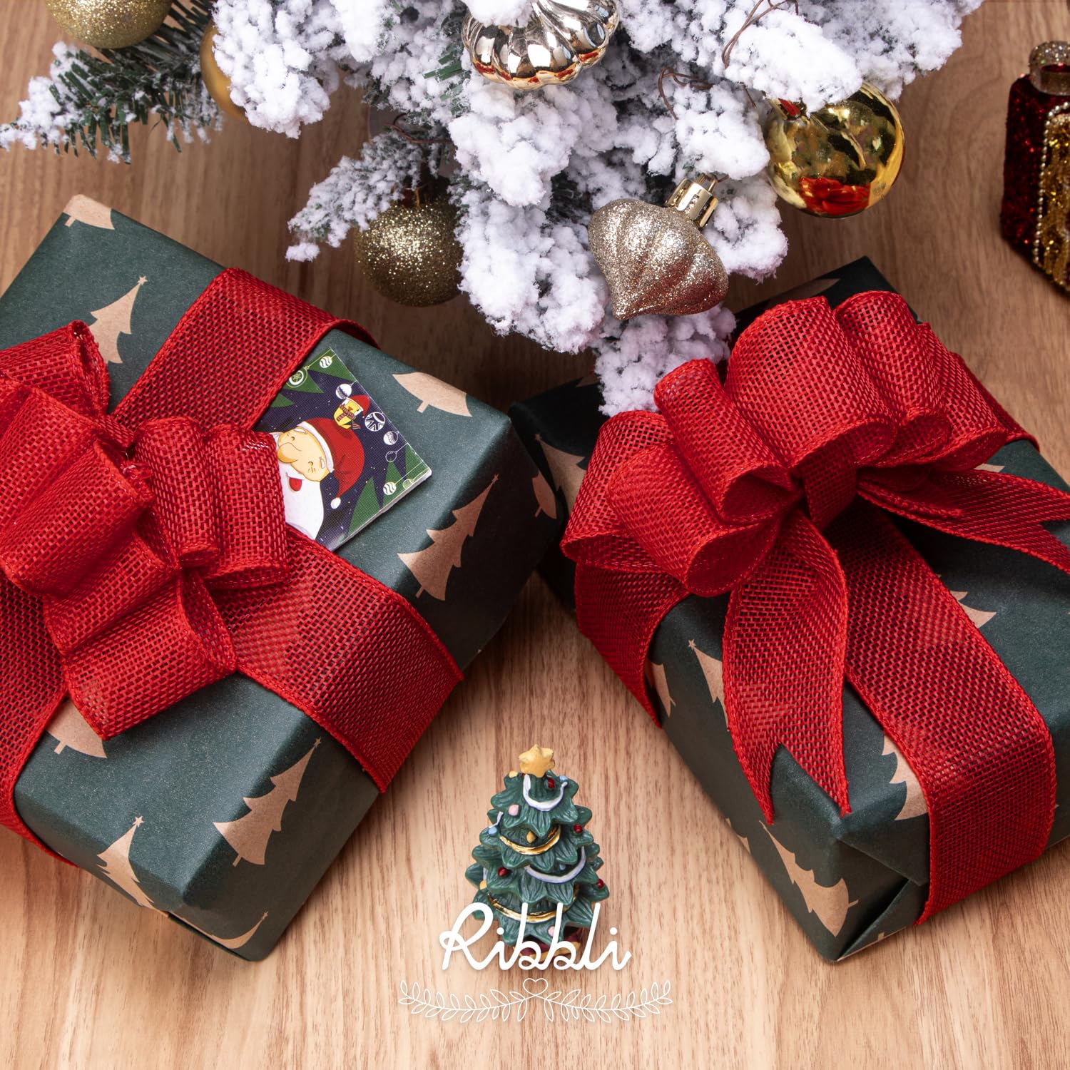 Ribbli Red Burlap Wired Ribbon,1-1/2 Inch x 10 Yard,Wired Edge Ribbon for Big Bow,Wreath,Tree Decoration,Outdoor Decoration