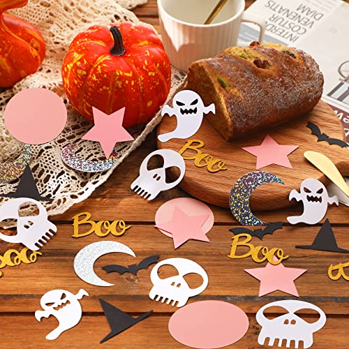 JULBEAR 300Pcs Halloween Confetti Glitter Decorations, Bat Ghost Black Pink Halloween Confetti for Party Table Scatter Decorations, Halloween Table Decor Party Favors