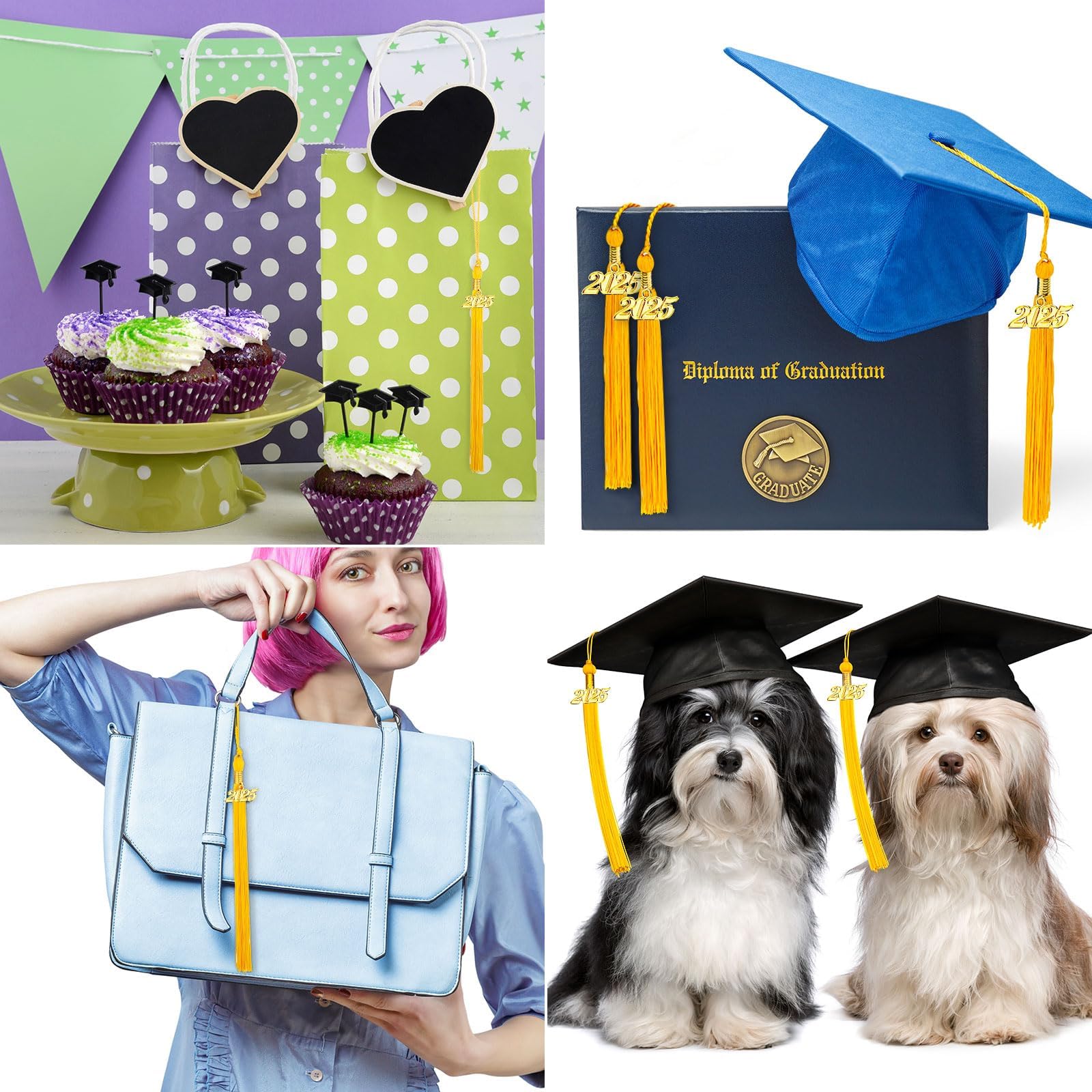 Boao 18 Pieces 2024 Graduation Tassel Academic Hat Tassels with 2024 Year Gold Date Pendants for Graduates Ceremonies Parties(Gold)