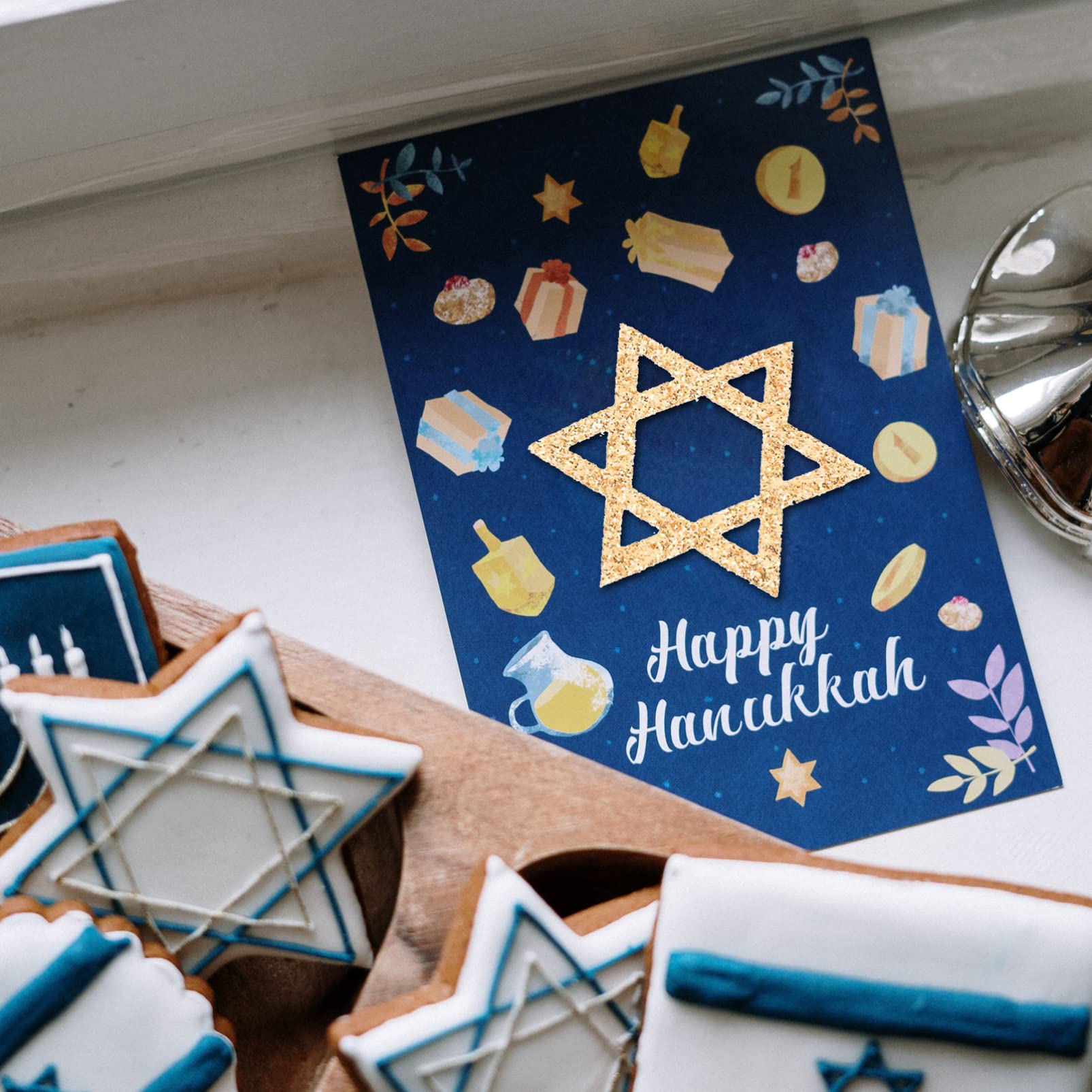 Didiseaon Hanukkah Glitter Confetti 50pcs Gold Silver Blue Star of David Table Scatter Star Shape Jewish New Year Confetti Hanukkah Party Table Centerpiece