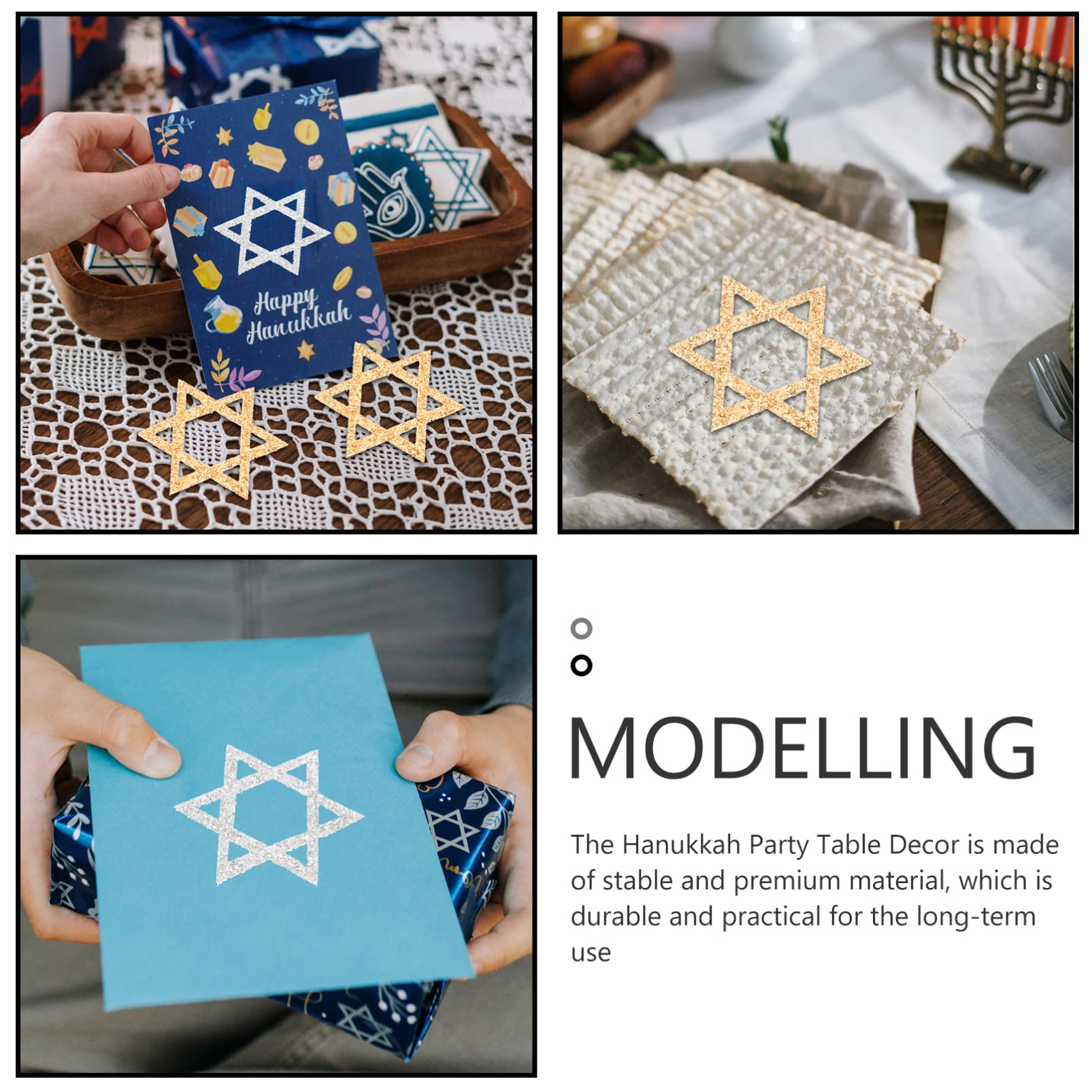 Didiseaon Hanukkah Glitter Confetti 50pcs Gold Silver Blue Star of David Table Scatter Star Shape Jewish New Year Confetti Hanukkah Party Table Centerpiece