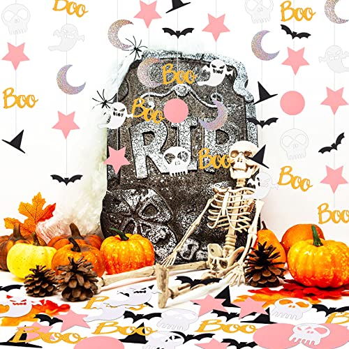 JULBEAR 300Pcs Halloween Confetti Glitter Decorations, Bat Ghost Black Pink Halloween Confetti for Party Table Scatter Decorations, Halloween Table Decor Party Favors