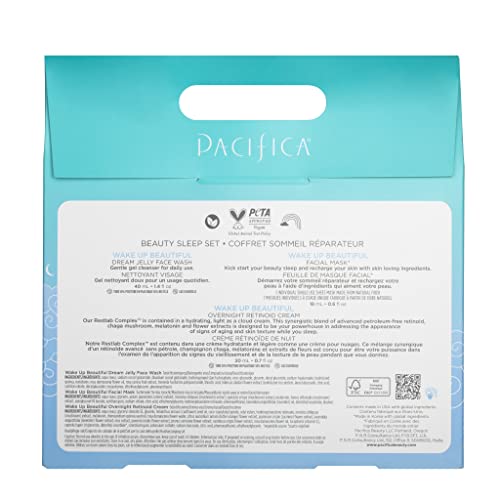 Pacifica Beauty | Wake Up Beautiful Beauty Sleep Set | Trial + Value Kit | 3-Piece Skin Care Gift Set | Travel Friendly | Face Wash/Cleanser, Overnight Retinoid Moisturizer, Face Sheet Mask | Vegan
