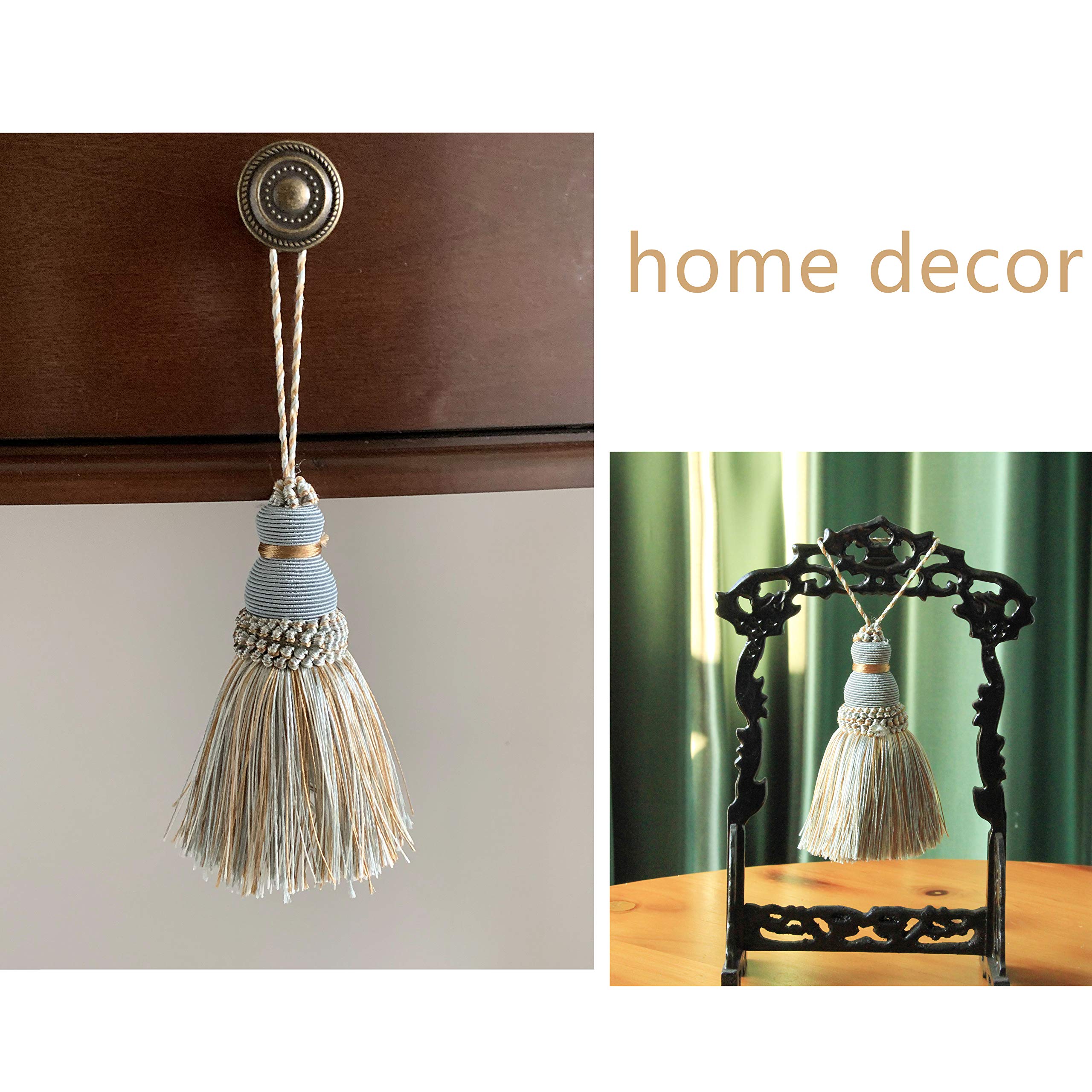 BEL AVENIR Mix Blue Tassels Key Tassel with Loops Handmade Craft Charms DIY Accessories Elegant Soft Making Curtain Home Decoration (Mix Blue, 2 pcs)