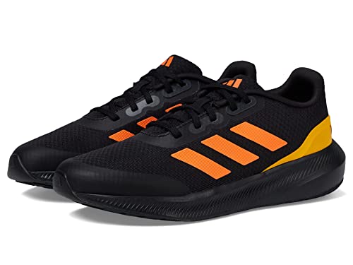 adidas® Kids Run Falcon 3.0 Running Shoes for Little Kids and Big Kids – Textile Design – Lace-Up Closure Black/Screaming Orange/Solar Gold 3.5 Big Kid M