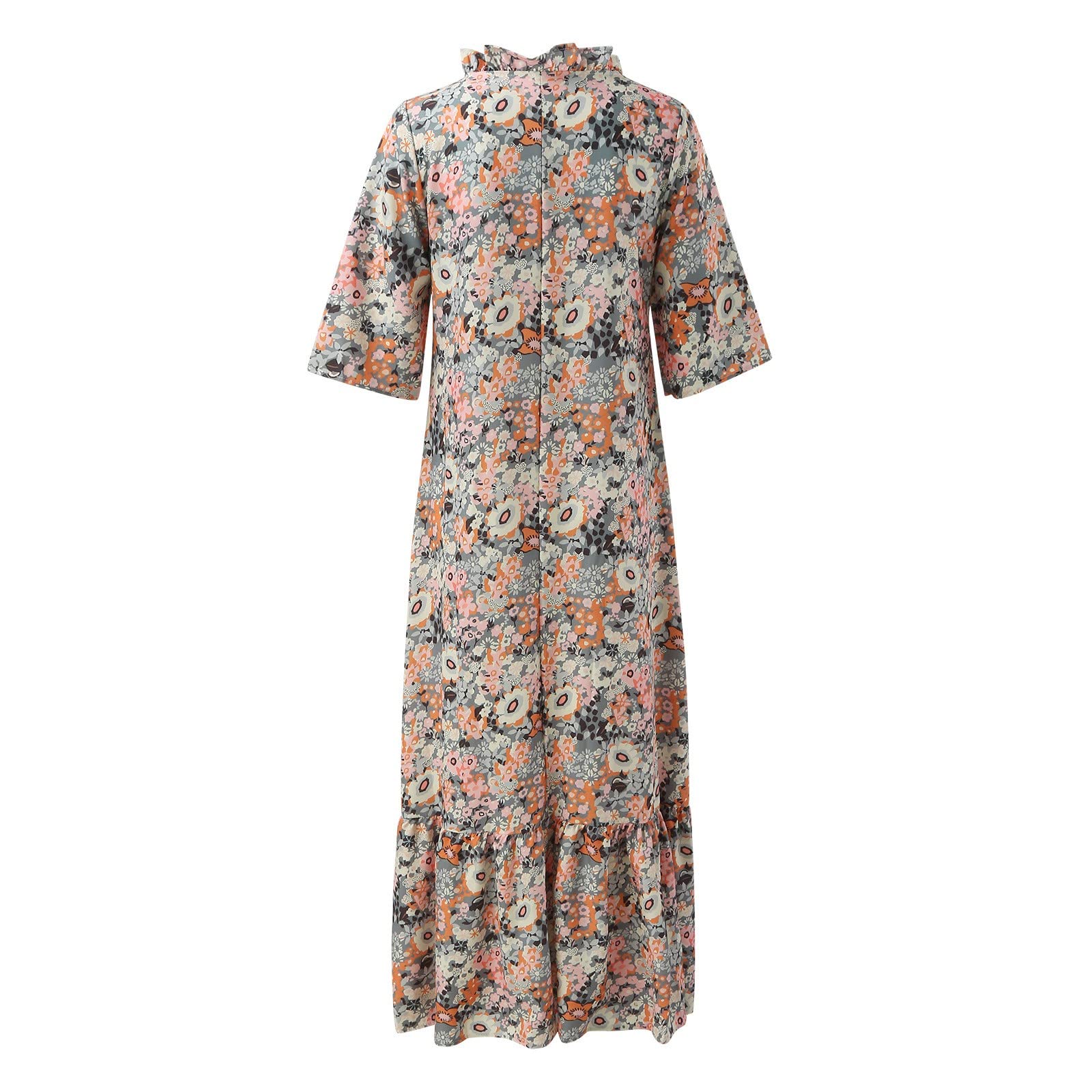 Cnebo Boho Maxi Dresses for Women 2023 New Women's Medium and Long Sleeve Dress with Tassels Wide Bohemian Print V Neck Length Khaki