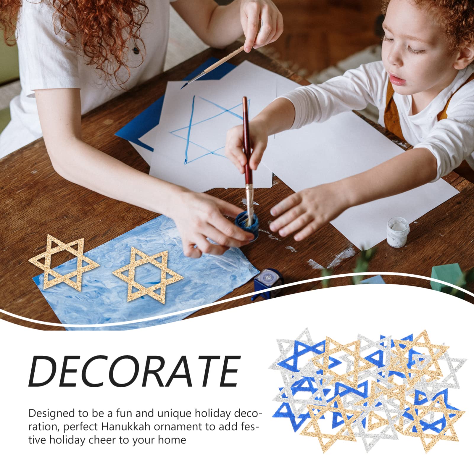 Didiseaon Hanukkah Glitter Confetti 50pcs Gold Silver Blue Star of David Table Scatter Star Shape Jewish New Year Confetti Hanukkah Party Table Centerpiece