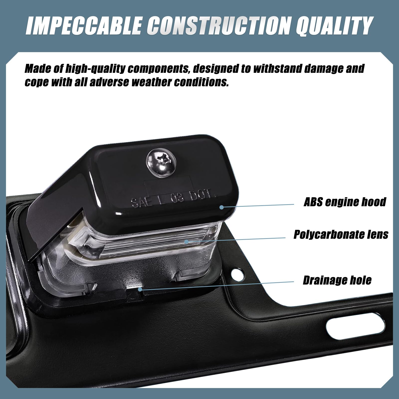 gunhunt 1 PC Truck License Plate Light, 8.4" x 2.9" x 2.3" 2 LED License Plate Light IP67 Waterproof Dustproof with Mounting Bracket, Drain Hole Light Holder Bracket, Universal for Trucks (Black)