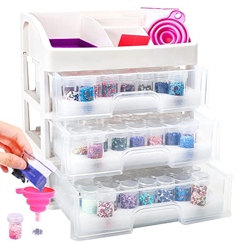 BEIFUMEI Diamond Painting Accessories Storage Containers, Plastic Storage Box with Drawer 111 Slot Individual Containers Desktop Storage Case for Diamond Art Nail Pill Rhinestones Beads Organizer