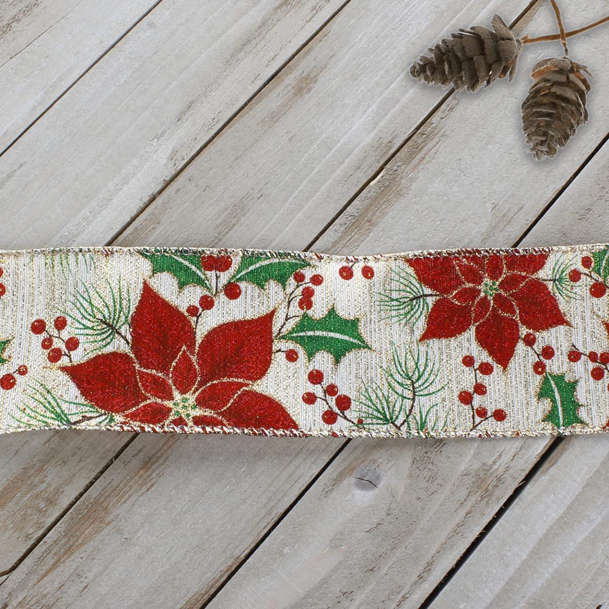 Ribbon Traditions Shimmer Poinsettia Wired Ribbon 2 1/2" by 10 Yards