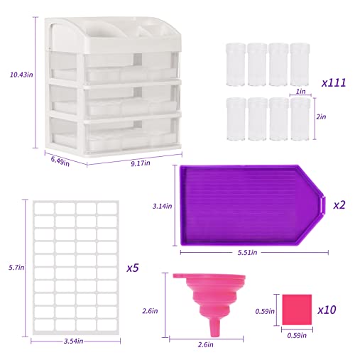 BEIFUMEI Diamond Painting Accessories Storage Containers, Plastic Storage Box with Drawer 111 Slot Individual Containers Desktop Storage Case for Diamond Art Nail Pill Rhinestones Beads Organizer