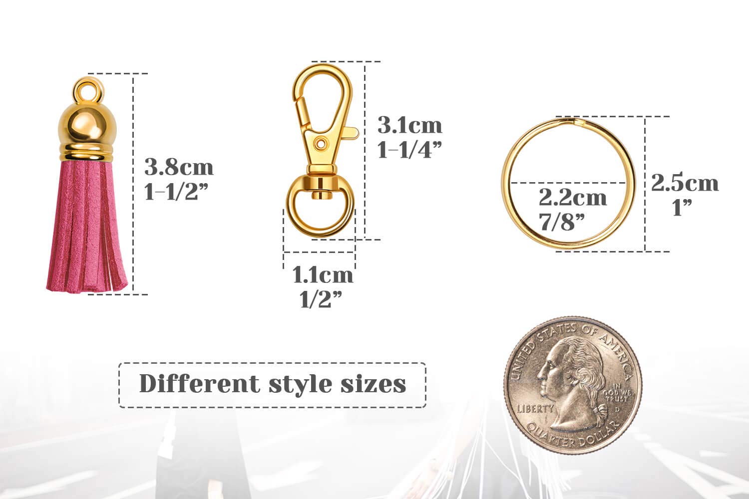 Tassels for Crafts, Anezus 100Pcs Keychain Tassel Set Including 50Pcs Tassels, 25Pcs Lobster Clasp Keychain and 25Pcs Keychain Rings Bulk for Acrylic Blank Keychains, Shrinky Film Artand Crafts (Gold)