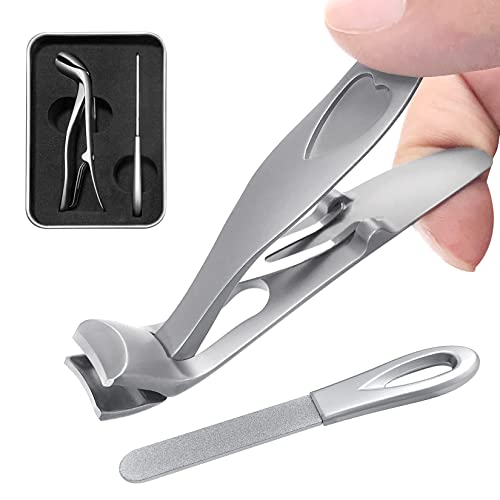 A Special Nail Clippers of SGNEKOO Angled Bent Head Super Sharp Wide Jaw Opening for Hard/Thick Fingernails and Toenails Nail Cutter Trimmer for Men Women Seniors (Silver/2P-1)