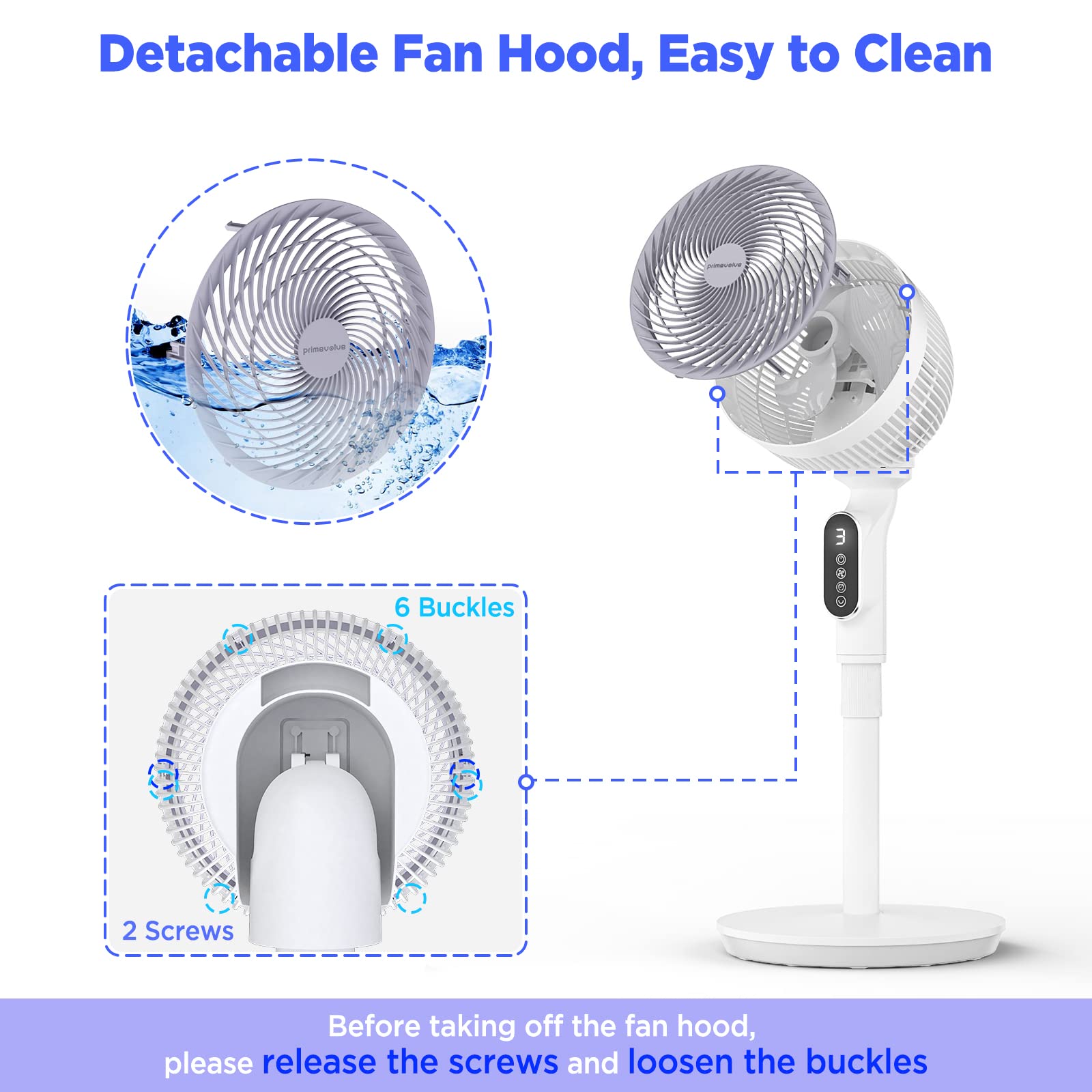 Primevolve 10.6 inch Oscillating Fan for Bedroom, Air Circulator Fan with 6 Speeds Powerful Airflow, Height Adjustable for Cooling Room, Office, Kitchen, White