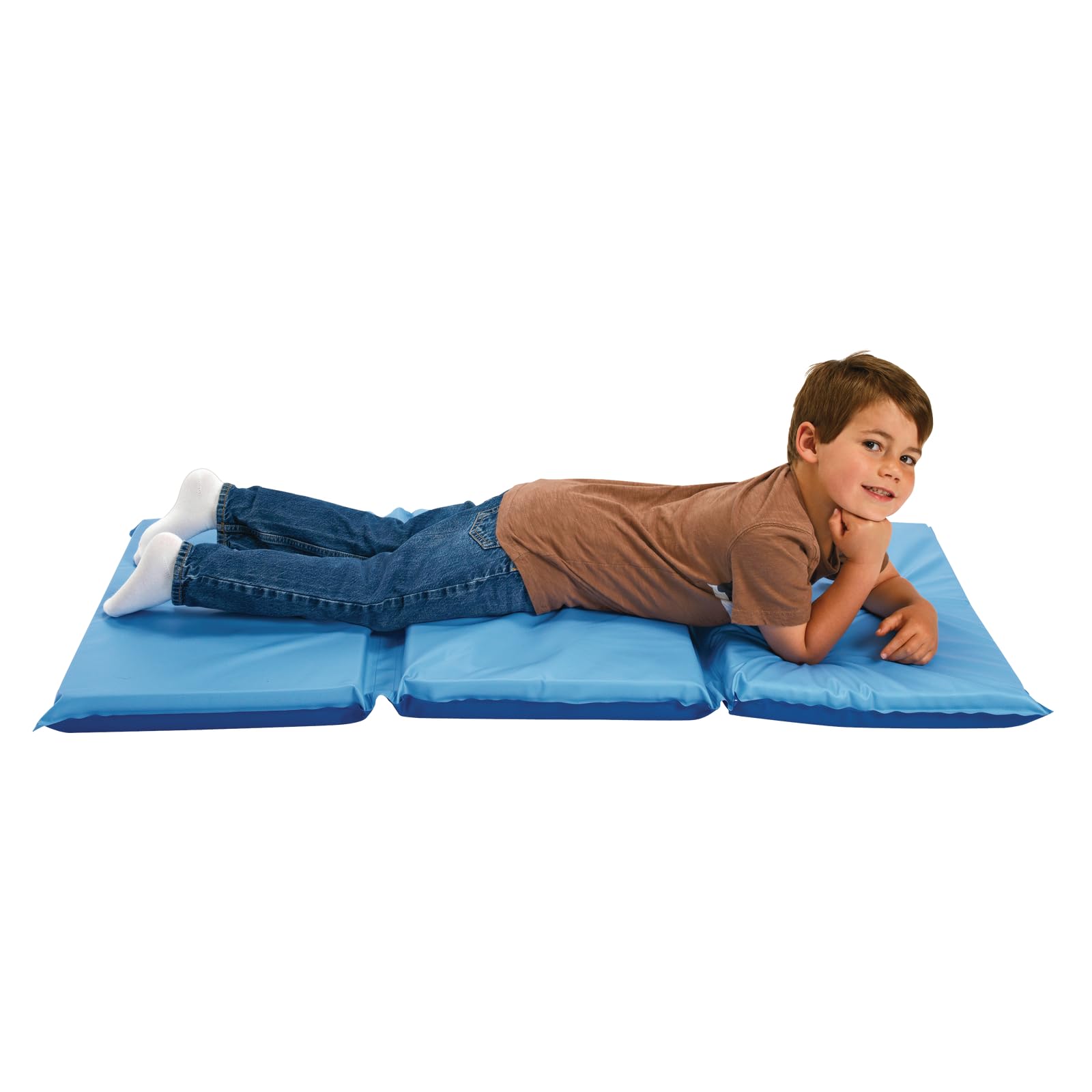 2 Inch Two-Tone Blue Germ-Free Rest Mat by MyPerfectClassroom, Tri-Fold Mat for Comfortable and Safe Nap Time in Daycares, Preschools and Playrooms