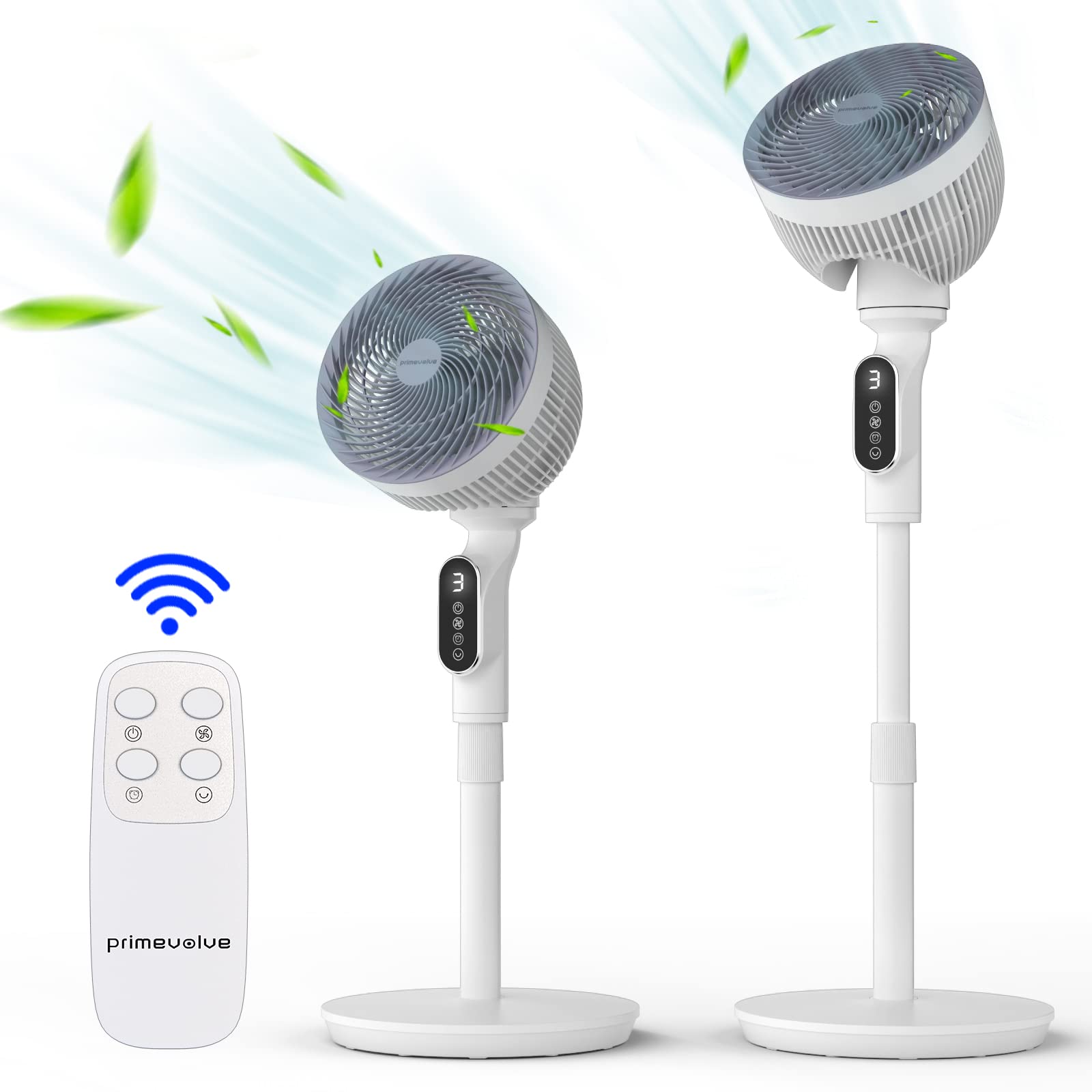 Primevolve 10.6 inch Oscillating Fan for Bedroom, Air Circulator Fan with 6 Speeds Powerful Airflow, Height Adjustable for Cooling Room, Office, Kitchen, White