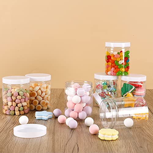 Habbi 24 Pack 8oz Slime Containers with Lids Plastic Jars Containers for Slime with White Water-Tight Lids and Stickers Mini Storage for DIY Slime Making, Candy, Beads, Art Crafts, Lotion, BPA Free