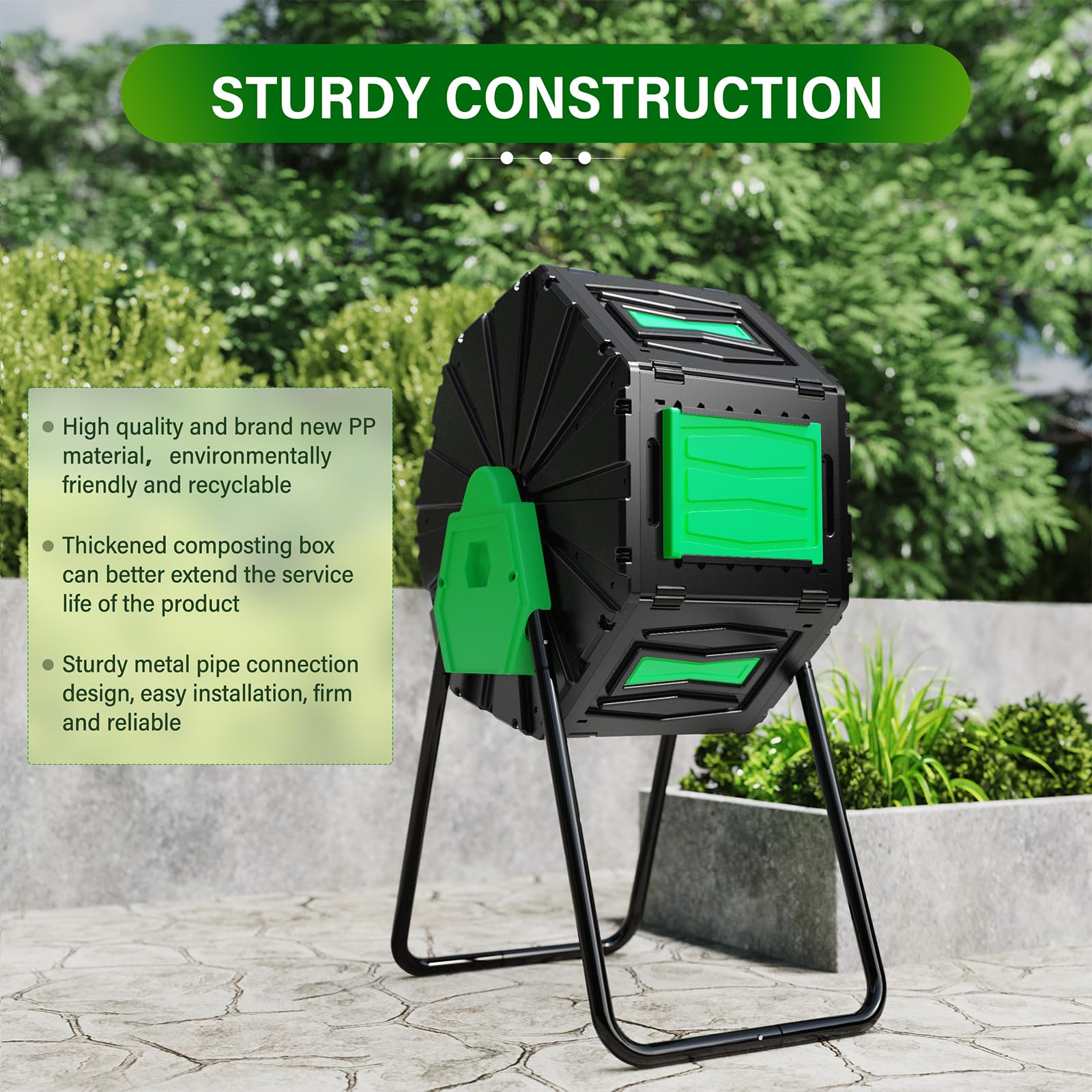 EFURDEN Compost Tumbler Outdoor Rotating Composter, with a Fast and Efficient Composting System for Garden, Kitchen, and Yard Waste (22.5 Gallon)
