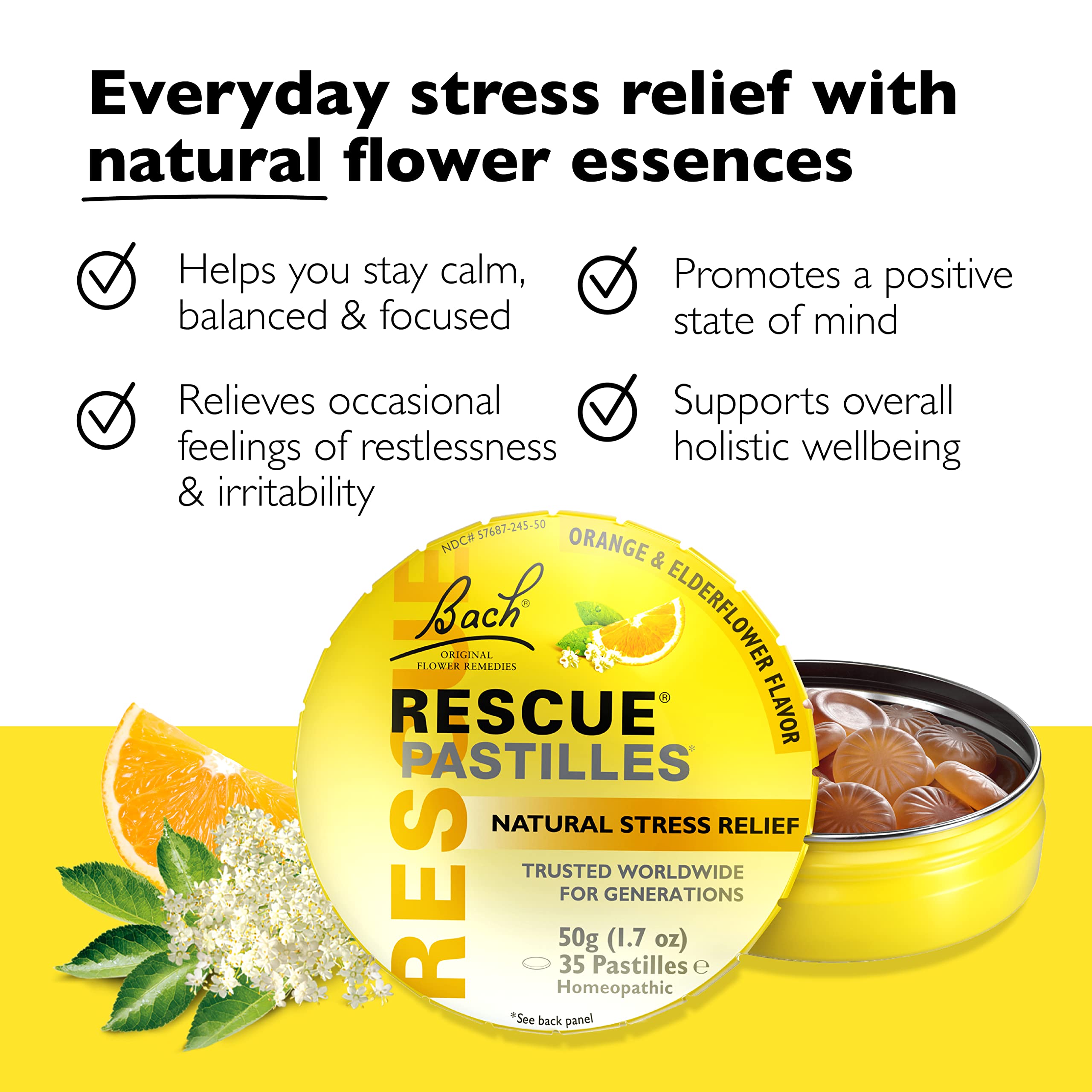Bach RESCUE Pastilles Variety Pack Natural Stress Relief Lozenges, Homeopathic Flower Essence, Vegetarian, Gluten and Sugar-Free, 4-Pack